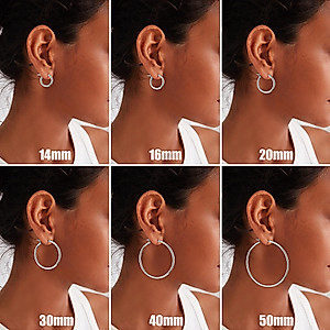 Gacimy Sterling Silver Hoop Earrings for Women, 14K White Gold Plated Hoops with 925 Sterling Silver Post, White Gold 40mm Medium Earrings for Women