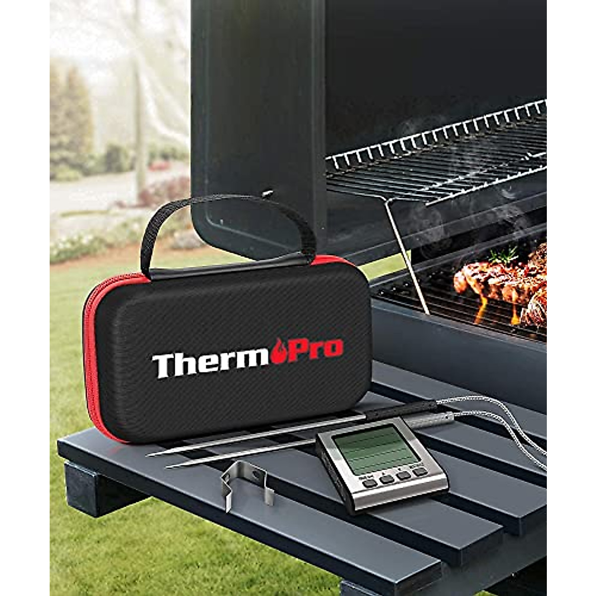ThermoPro TP17H Digital Meat Thermometer with 4 Temperature Probes+Official ThermoPro Carrying Case for TP-16, TP-16S, TP-17,TP-17H