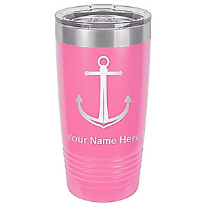 LaserGram 20oz Vacuum Insulated Tumbler Mug, Boat Anchor, Personalized Engraving Included (Pink)
