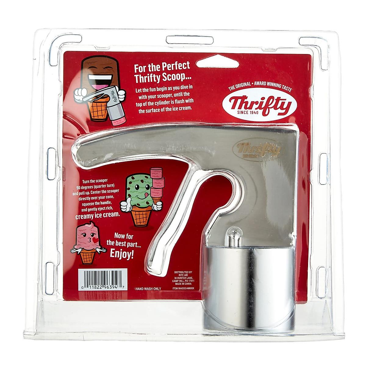 Thrifty Old Time Ice Cream Scooper Rite Aid | Original Stainless Steel Scoop | Cylinder Ice Cream Scoop with Trigger | Commercial Grade Stainless Steel Ice Cream Scoop | Ice Cream Scooper with Trigger