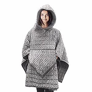 DANDMLLC Weighted Blanket, 10 lbs Wearable Blanket Hoodie, Bead Filled Weighted Hoodie Helps Sleep, Heavy Blanket with Pocket for Bed, Machine Washable Oversized Poncho for Adults