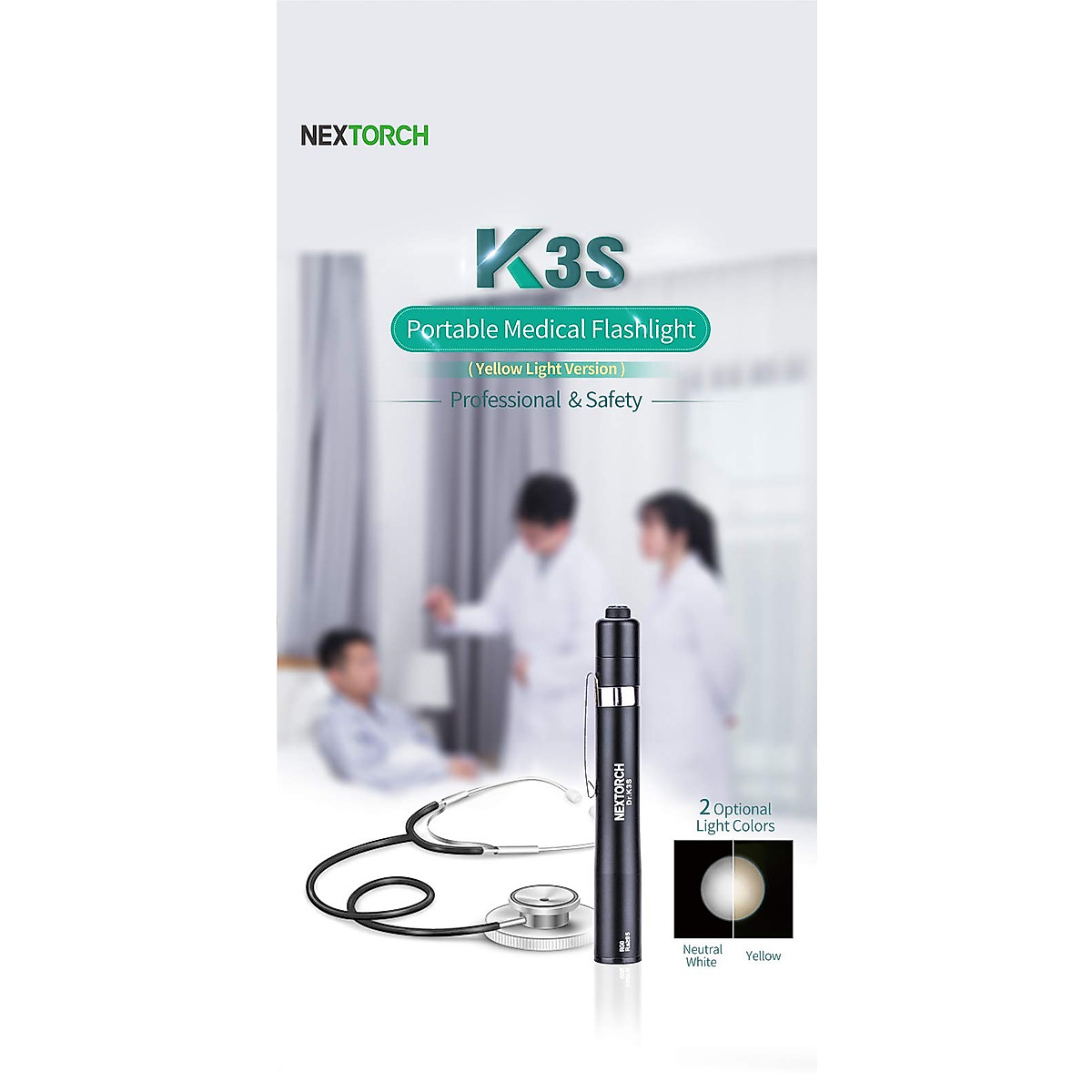 Medical LED Pen Light with Pupil Gauge for Doctor Stethoscope Healthcare Nursing School Students Light with AAA Battery (Yellow)