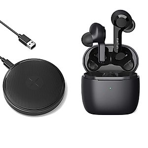 EarFun True Wireless Earbuds, Air Bluetooth Earbuds with IPX7 Waterproof with 4 Mic Wireless Charger, Qi-Certified 15W Max Fast Wireless Charging Pad Compatible with iPhone