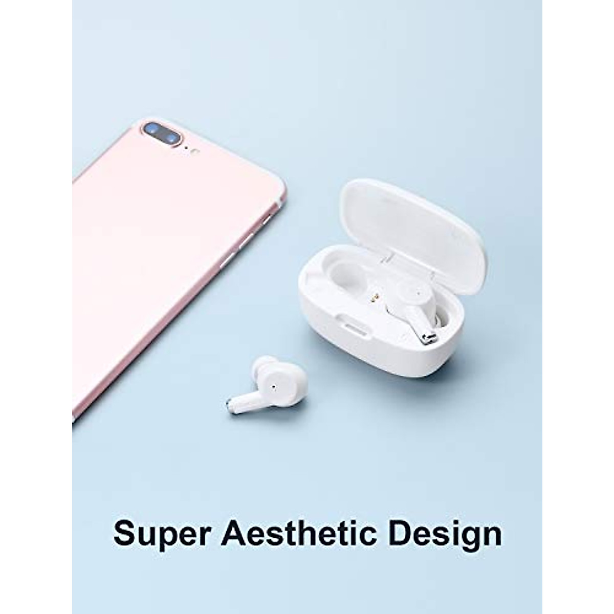 Bluedio Bluetooth Mini Wireless Earbuds, Ei Wireless Headphones in-Ear Earphones with Charging Case, 40Hrs Playtime, Car Headset Built-in Mic Support Wireless Charging for Cell Phone, Sport, White