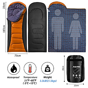 RISEPRO Sleeping Bag Lightweight, Portable, Waterproof 3-4 Seasons Warm Cold Weather Sleeping Bag for Adults & Kids - Indoor & Outdoor: Camping, Backpacking, Hiking (Blue)