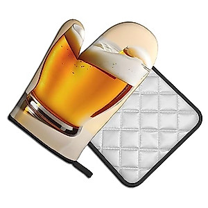 Oven Mitts Set,Multi-Function Heat Resistant Kitchen Pot Holders for Kitchen Or Baking (2pcs),Beer Foam Print