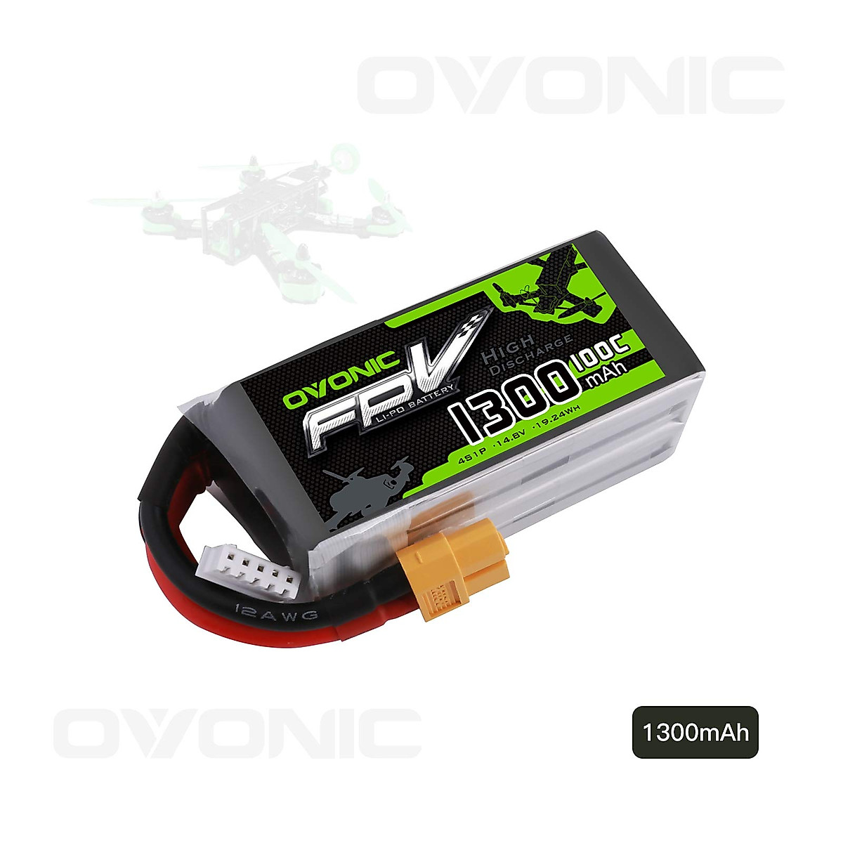 OVONIC 4S Lipo Battery 1300mAh 100C 14.8V Lipo with XT60 Plug for FPV Racing RC Quadcopter Helicopter Airplane Multi-Motor Hobby DIY Parts