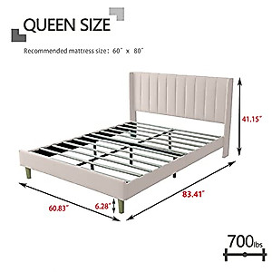 Zoophyter Upholstered Platform Bed Frame Queen Size with Headboard,Strong Wooden Slats Support No Box Spring Needed Easy Assembly Cream