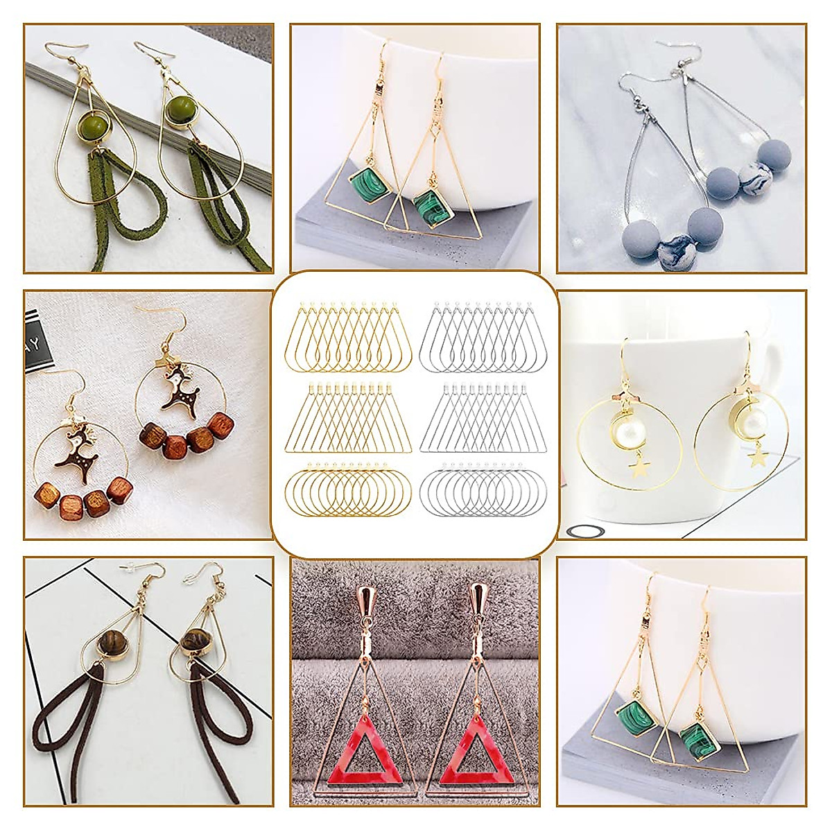 60pcs Earrings Beading Hoop Earring Finding Teardrop Earring Triangle Earring Round Hoop Earring for Jewelry Making DIY Crafts Art Creation Women Gift