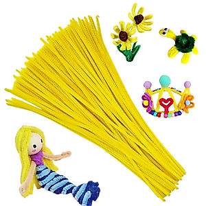 100pcs Pipe Cleaners Chenille Stems for DIY Art Supplies Craft Projects 6mmx30cm Christmas Pipe Cleaners Decoration, Yellow