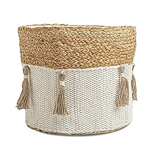 Crane Baby Fabric Storage Bin for Nursery and Toddlers, Toy Storage for Boys and Girls, Cream and Beige, 13" w x 12" h