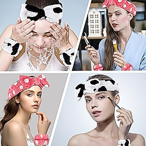 Shindel 6PCS Makeup Headband Set, Bow Hair Bands with Wristbands Coral Fleece Face Wash Headbands for Women Spa Makeup Shower Skin Care Yoga