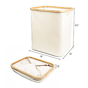 Naturoom 60L Bamboo Storage Basket | Laundry Hamper, Folding Bamboo Frame Fabric Shelf Basket With Handles, Large Cube Organizer For Bathroom, Bedroom Dirty Clothes/Towels/Blankets/Toys Storage Bin