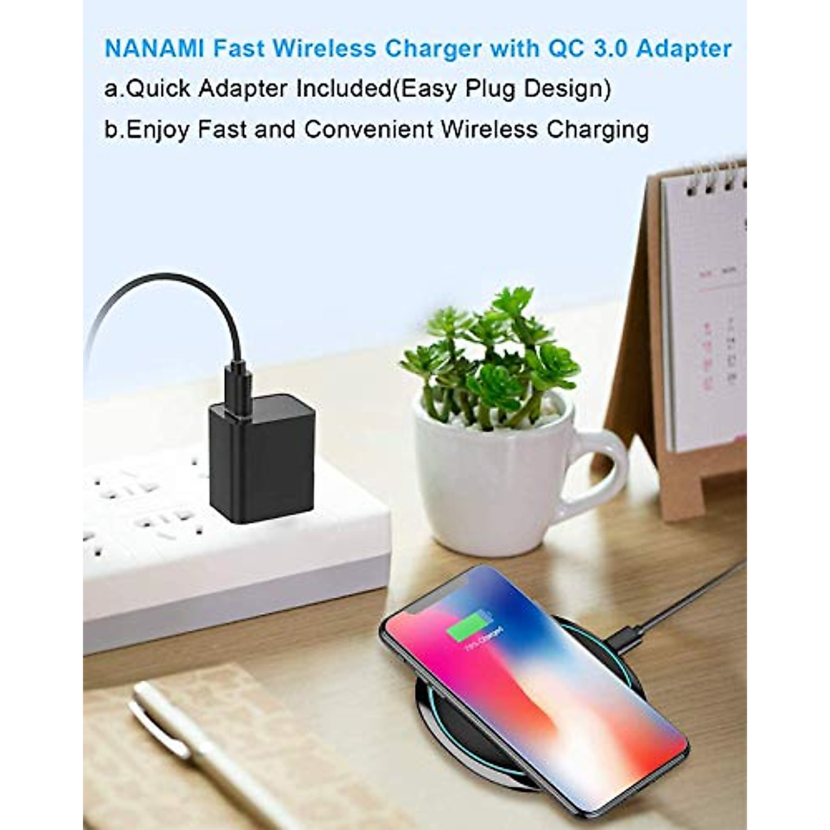 NANAMI Fast Wireless Charger, 7.5W Qi Certified Charging Pad with QC3.0 Adapter USB Charger for iPhone 14/13/13/12/11/XS Max/XR/X/8 Plus/Airpods 2,10W Compatible Samsung S23 S22 S21 S20 S10 S9/Note 20