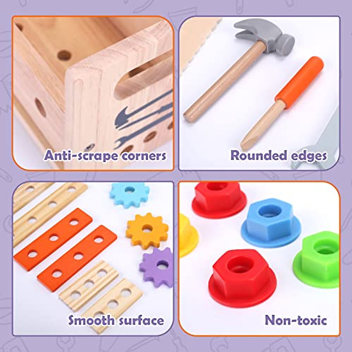 Wdmiya Wooden Toddler Tool Set, Toy Tools for Toddlers 3 4 Year Old and Montessori Educational STEM Toys, 29 Pcs Pretend Construction Toys Birthday Gifts for Boys & Girls.
