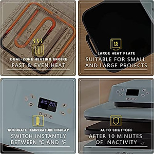 HTVRONT 15"x15" Heat Press Machine for T-Shirts & HTV Heat Transfer Vinyl Bundle: 20 Pack 12'' x 3FT Heat Transfer Vinyl Rolls