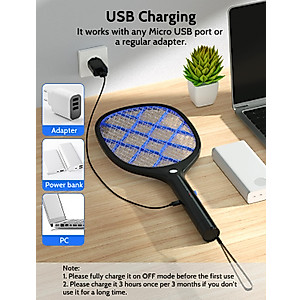 YISSVIC Electric Fly Swatter Bug Zapper Racket Rechargeable Mosquito Killer LED Light for Indoor Home Office Backyard Patio Camping
