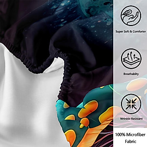 AILONEN Cartoon Mushroom Frog Fitted Sheet Set Full Size,4-Piece Magic Frog Bedding Set - 1 Flat Sheet, Fitted Sheet with 2 Pillowcases,Soft Breathable Microfiber Sheet Set for Kids Boys Girls