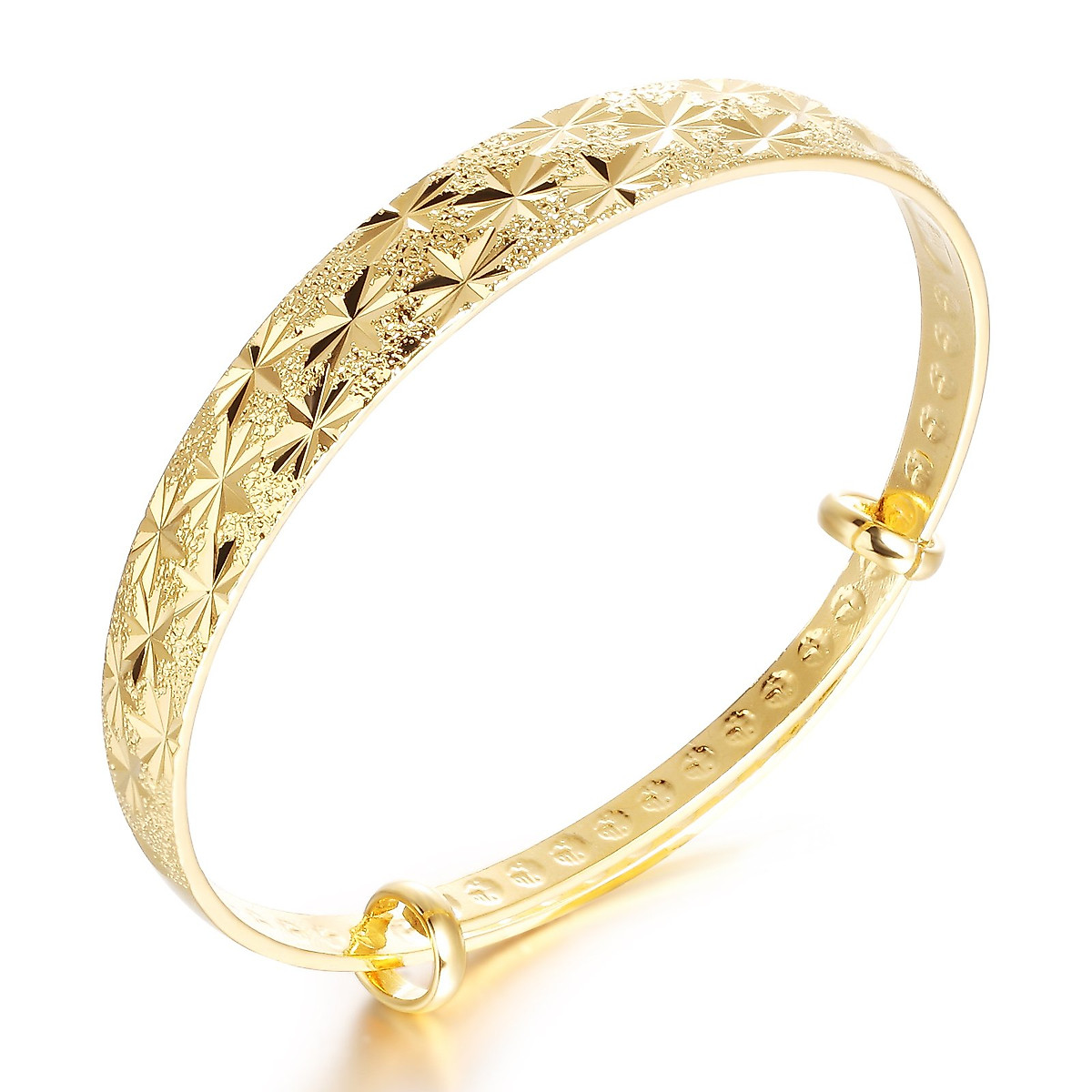 4U 18k Yellow Gold Diamond Cut Classical Adjustable Bangle Bracelet for Women