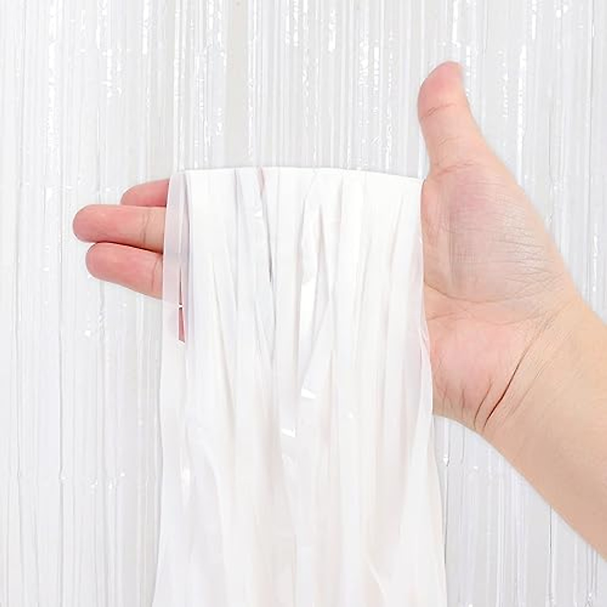 RUBFAC 3pcs 3.3x8.2 Feet White Fringe Backdrop Curtains,Tinsel Streamers Birthday Party Decorations,Fringe Backdrop for Birthday Girl Princess Bachelorette Party Decor