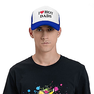 I Love Hot Dad Trucker Hat Sports Baseball Cap Casual Hip-Hop Unisex Leisure Adjustable Size Blue