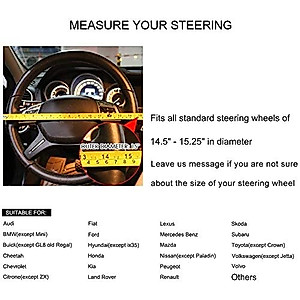 Valleycomfy Steering Wheel Covers Universal 15 inch - Genuine Leather, Breathable, Anti Slip & Odor Free (Black with Black Lines, M(14" 1/2-15" 1/4))