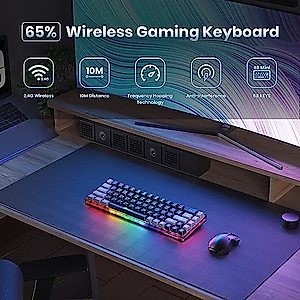 GEODMAER 65% Wireless Gaming Keyboard, Rechargeable Backlit Gaming Keyboard, Ultra-Compact Mini Mechanical Feel Anti-ghosting Keyboard for PC Laptop PS5 PS4 Xbox One Mac Gamer(Black-Grey)