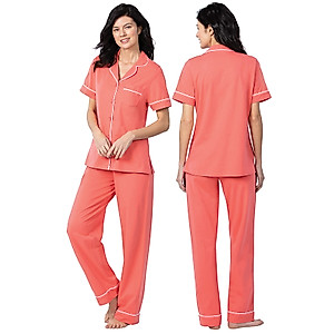 PajamaGram Cotton Womens Pajama Sets - Summer Pajamas for Women, Coral, M 10-12
