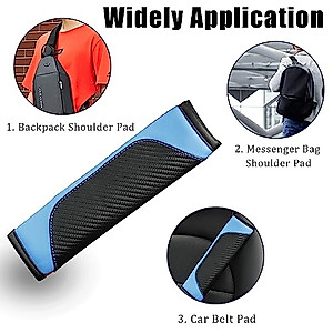 Smeyta Seat Belt Covers 2PC,Seat Belt Pads Leather Seat Belt Covers,Carbon Fiber Safety Seatbelt Shoulder Strap Covers Compatible with Cars(Carbon Blue,2PC)