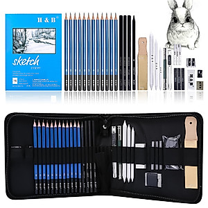 H & B Drawing Pencils Set, 33 Pieces Sketch Pencils & Drawing Kit, Complete Artist Kit Includes Sketch Pad, Graphite Pencils, Charcoal Sticks and Eraser, Art Supplies for Artists Beginner Adults Teens