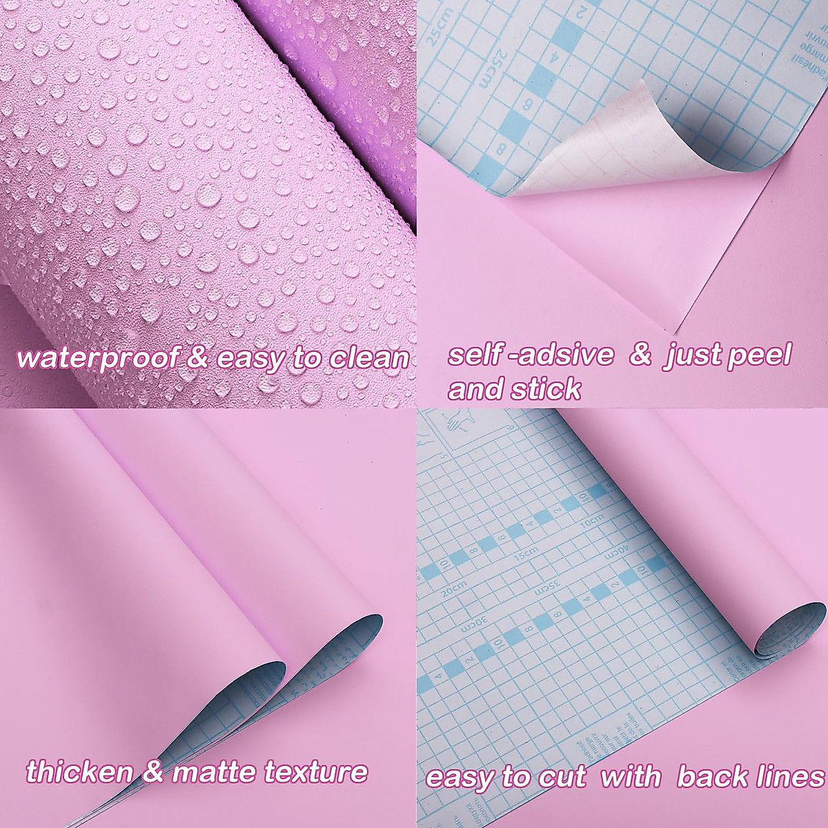 15.7"X118"Pink Wallpaper Contact Paper Pink Peel and Stick Wallpaper Lavender Self Adhesive Contact Paper for Cabinets Girls Bedroom Wallcovering Furniture Countertop Vinyl Roll