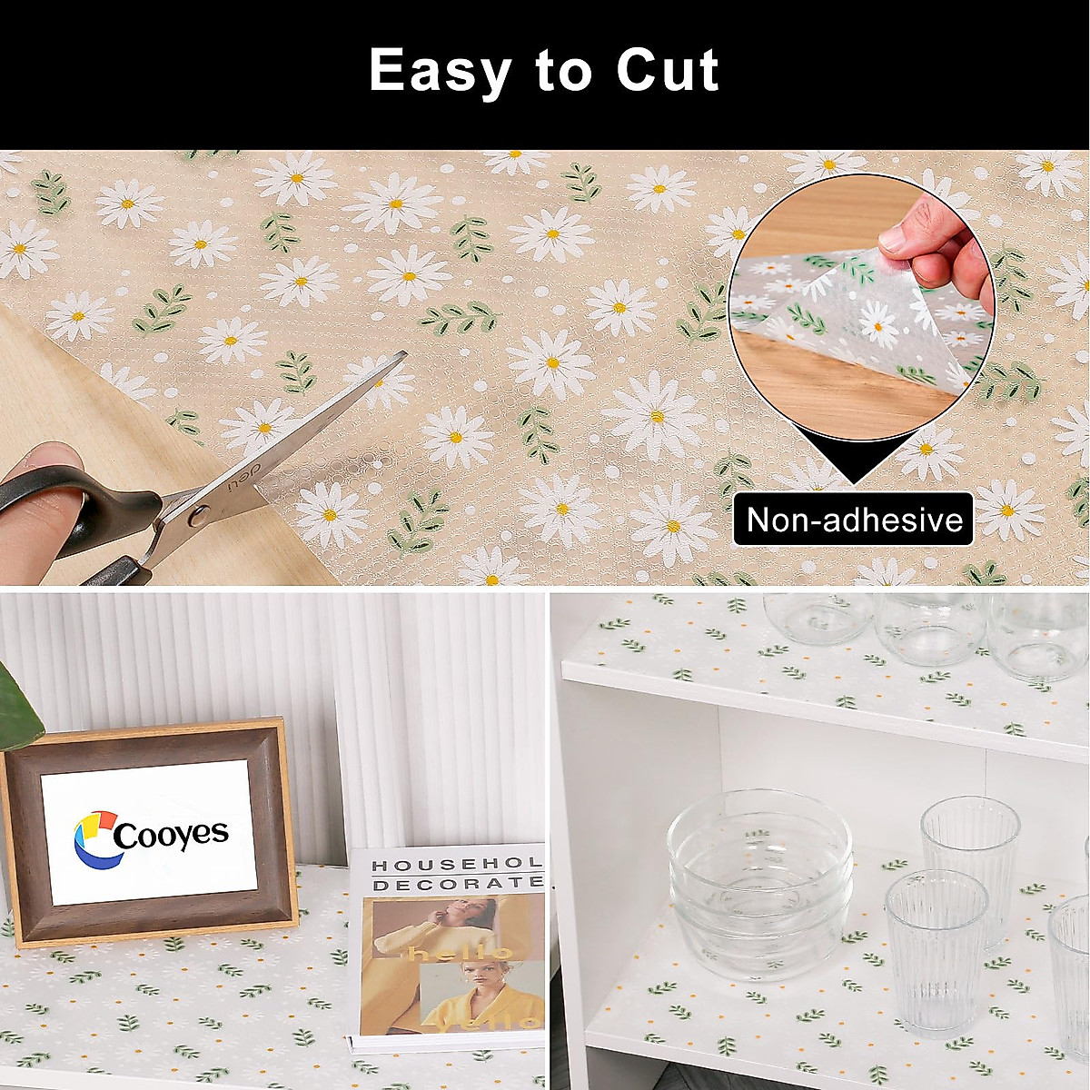 Cooyes Shelf Liner – Premium Cabinet Liner for Kitchen – Non-Slip Shelf Liners for Kitchen Cabinets – Waterproof Shelf Paper with Modern Pattern – Durable EVA Cabinet Liners
