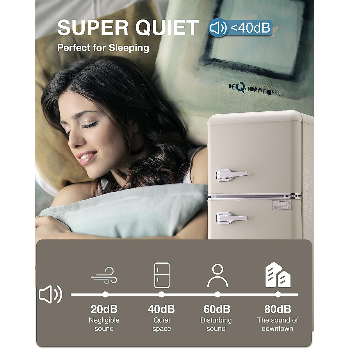 Kazigak 3.5 Cu Ft Mini Refrigerator, Compact Refrigerator with Freezer, Double Door, 7 Level Adjustable Thermostat, Cream for Home, Office, Dorm