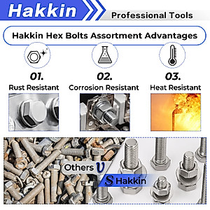 Hakkin 240Pcs Hex Bolts and Nuts Kit Stainless Steel Spring Washers Assortment Kit, 3/8" 1/4" 5/16", 10 SAE Sizes Machine Screws Set with Storage Case