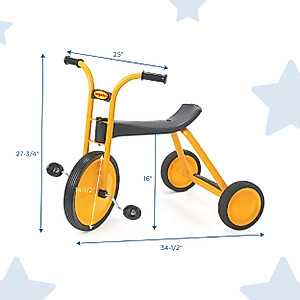 Children’s Factory MyRider Maxi 16" Toddler Tricycle, Adjustable Kids Tricycle with Rubber Wheels, Yellow/Black