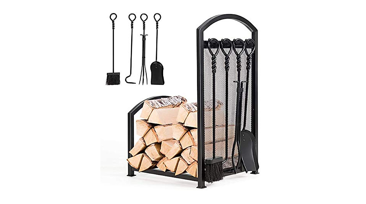 HAPPYGRILL Firewood Log Rack Indoor Outdoor Fireplace Storage Holder ...