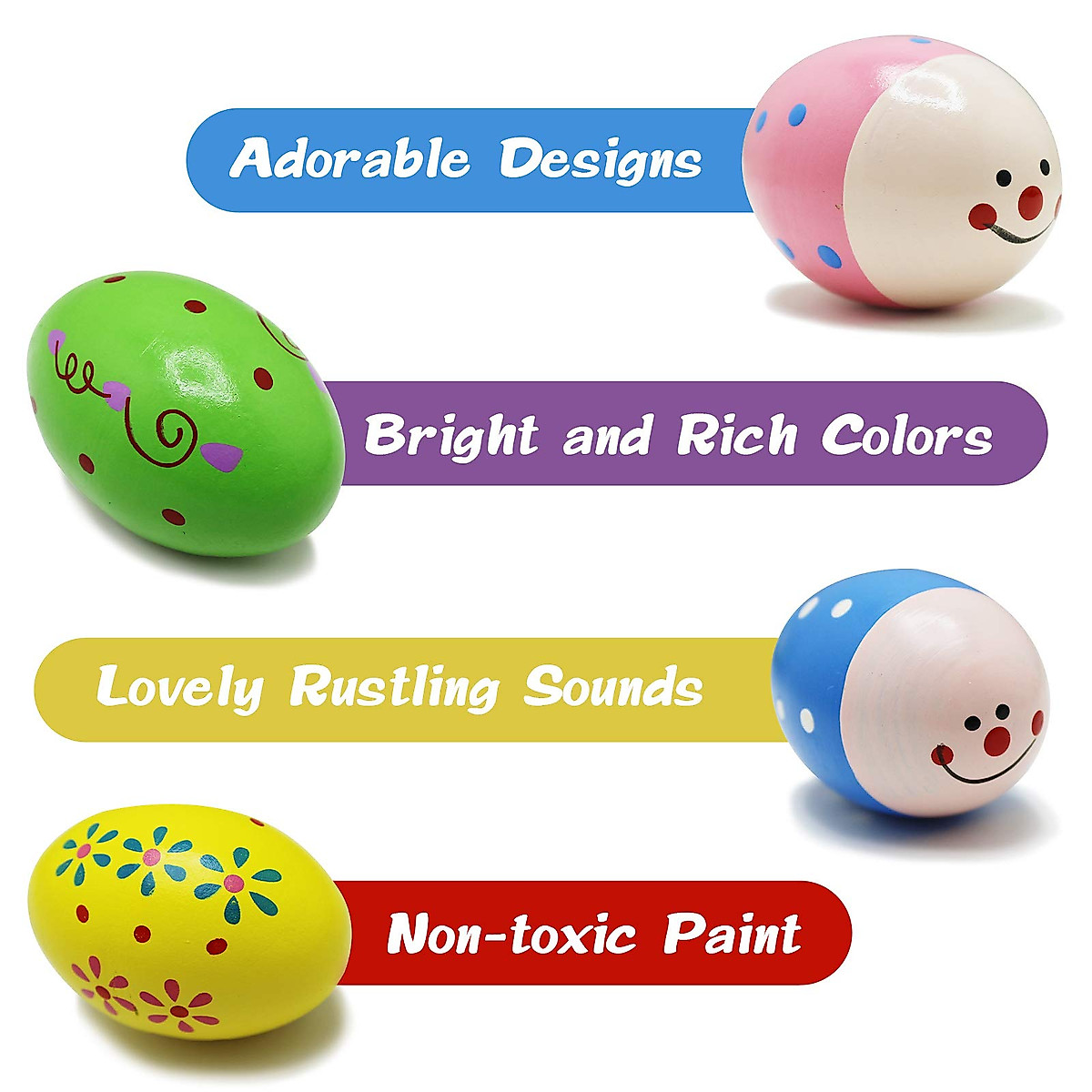 9 Pcs Wooden Baby Easter Eggs Shakers Musical Instruments Easter Eggs for Baby Kids Easter Party Favor Supplies
