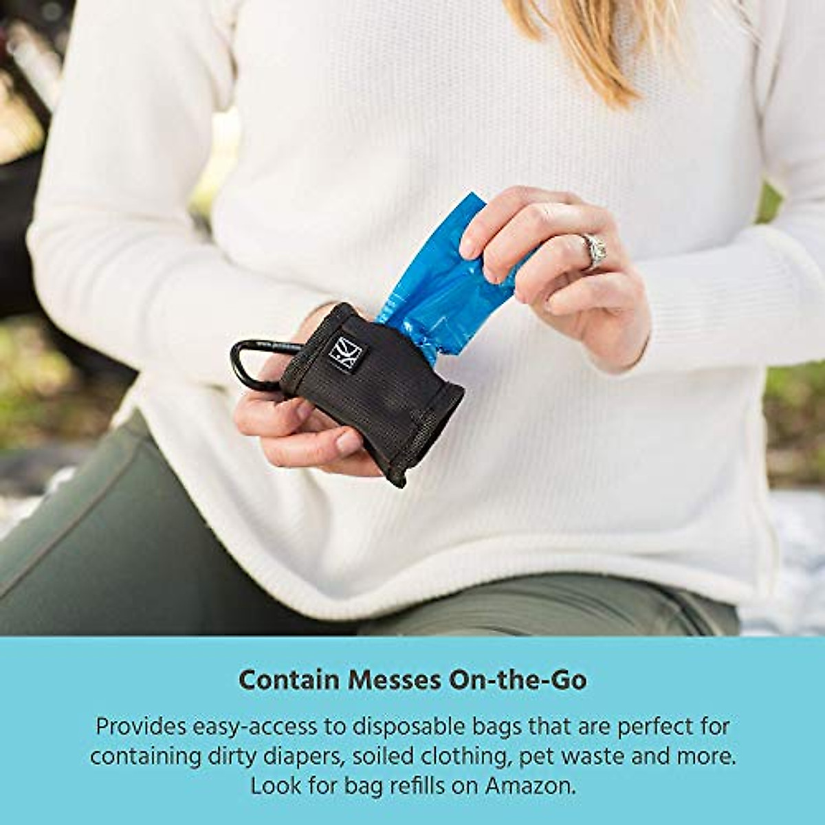 J.L. Childress Bag 'N Bags, Portable Fabric Duffel Dispenser and Waste Bag Refill, Easily Hooks to Stroller or Diaper Bag, Includes 30 Disposable Bags, Black