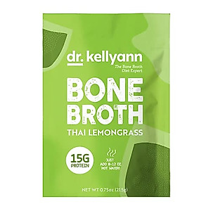 Dr. Kellyann Bone Broth Collagen Powder Packets (7 Servings, 1 Box) - Thai Lemongrass, 16g Protein/Serving, 100% Grass-Fed Hydrolyzed Collagen Powder, Keto & Paleo Friendly