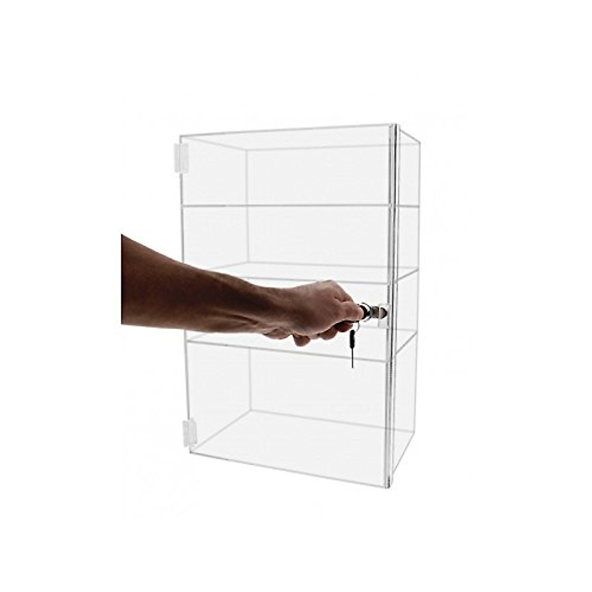 Marketing Holders Acrylic Locking Vertical Cabinet with Keys 12" x 7.88" x 19" Clear Tall Countertop Locker One Piece No Assembly Cupboard with Swinging Door for Retail Merchandise