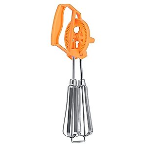 Rotary Egg Beater, Hand Crank Handheld Mixer Stainless Steel, Portable Mixer with Plastic Handle Small Hand Mixer Manual Hand Mixer for Kitchen Cooking(Orange)