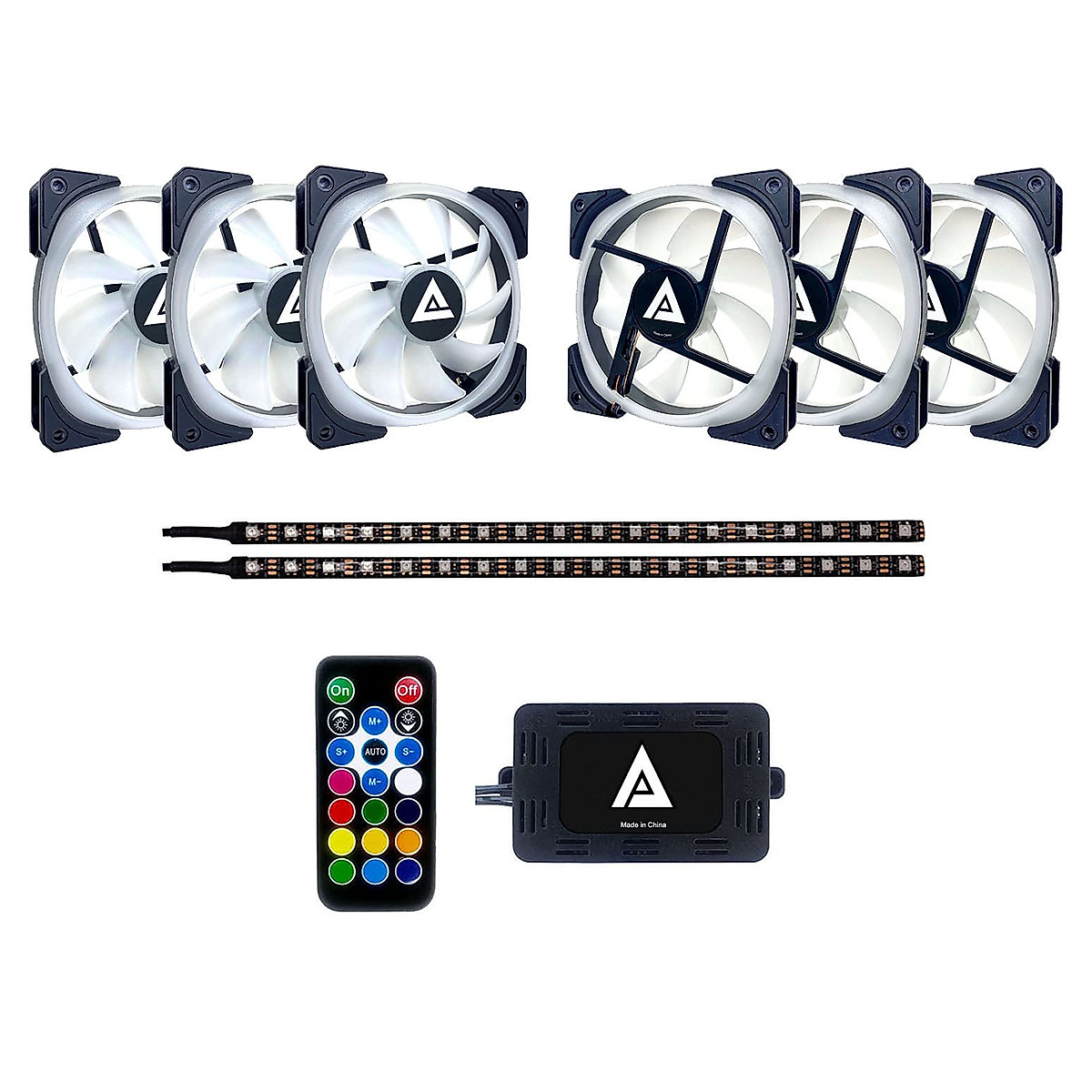 Apevia LP614L2S-RGB Lunar Pro 140mm Silent Dual-Ring RGB Color Changing LED Fan with Remote Control, 32x LEDs & 8X Anti-Vibration Rubber Pads w/ 2 Magnetic LED Strips (6+2-pk)