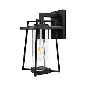 MONKFISH 2462-1W Black Quartet Design Outdoor Wall Light with Clear Glass Lamp Shade, Good Lamp Fixture for Porches, Gardens, Terraces, Garages, Corridors and Balconies (2-Pack)