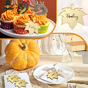 12 Pieces Thanksgiving Table Place Acrylic Fall Plates Grateful Thankful Blessed Place Card Thanksgiving Table Decor Laser Cut Sign Table Settings for Dining Table Decor (Gold, Maple Leaf Style)