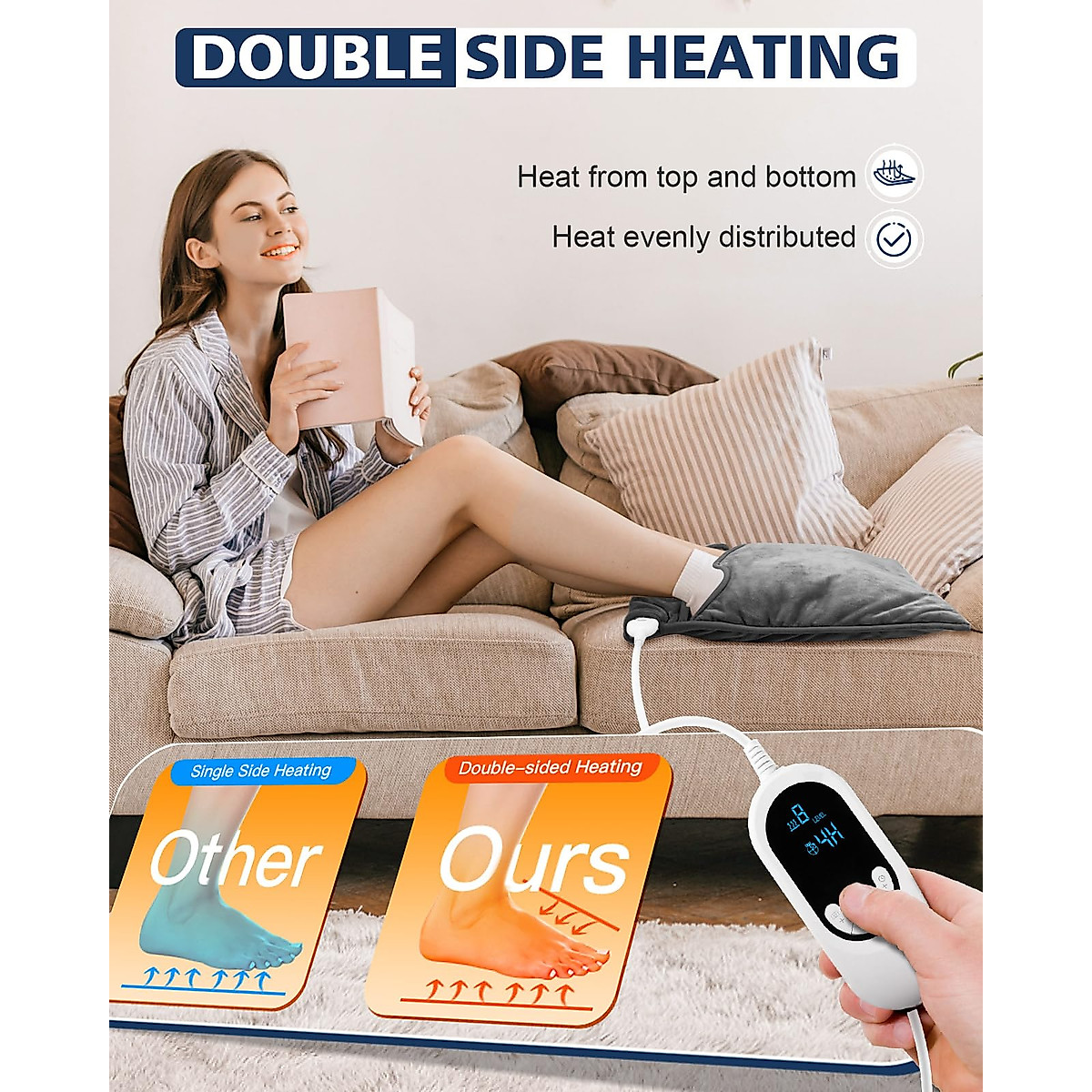 Double Sided Foot Warmer,2023 New Upgrade Electric Feet Heating Pads for Women Man with Fast Heating&Machine Washable,Electric Heated Foot Warmers with 8H Timer for Bed,Under DeskOfficeHome&Neuropathy