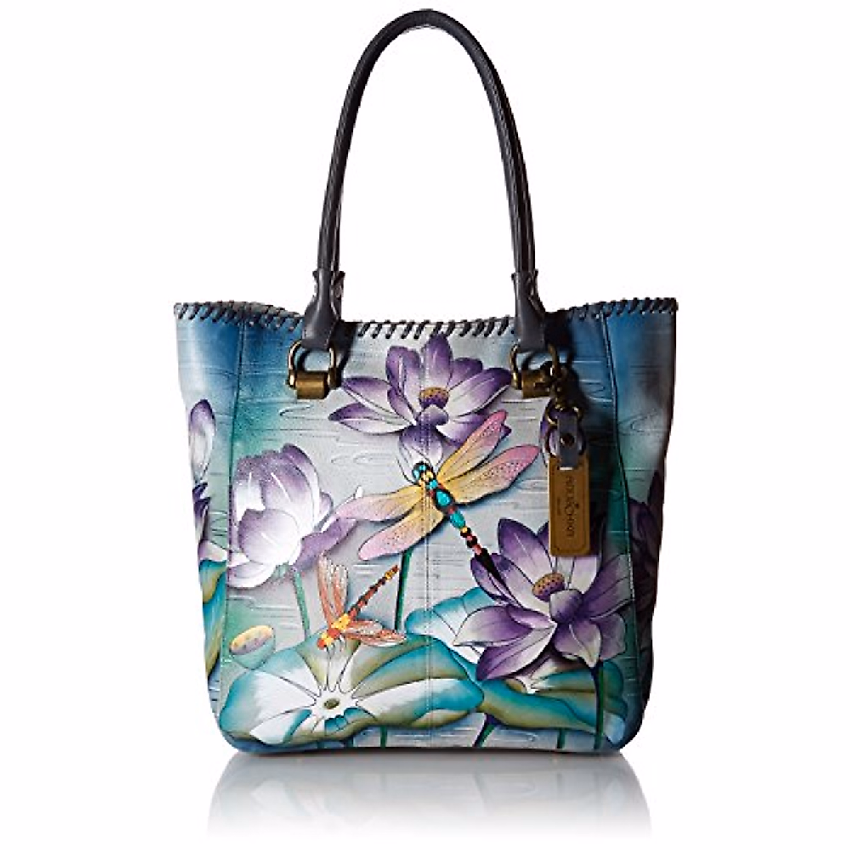 Anuschka Women’s Leather Large Tote-Hand Painted Exterior, Tranquil Pond,One Size