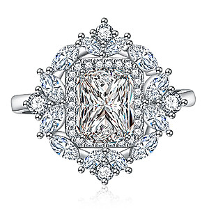 Princess Cut CZ Wedding Engagement Ring for Women Big Crystal Cluster Adjustable Finger Band Rings Comfort Fit Fashion Art Deco Birthday Wedding Christmas Jewelry