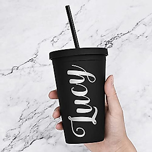 Waipfaru 4 Pack Acrylic Tumbler 16Oz, Acrylic Tumbler with Lids and Straws, Matte Colored Plastic Tumbler for Customized Gift, Double Wall Plastic Tumbler for Cold Hot Drinks (Black)