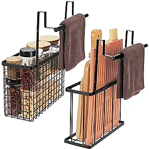 YMCCOOL 2 Pack Cabinet Door Organizer,Over The Cabinet Door Organizer with Towel Bars,Hang Over Cabinet Door Storage, Kitchen Cabinet Door Organizer for Cutting Board, Baking Sheet, Foil, Plastic Wrap