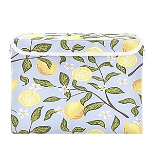 Kigai Lemon Flowers Storage Basket 16.5x12.6x11.8 In Collapsible Fabric Storage Cubes Organizer Large Storage Bin with Lids and Handles for Shelves Bedroom Closet Office